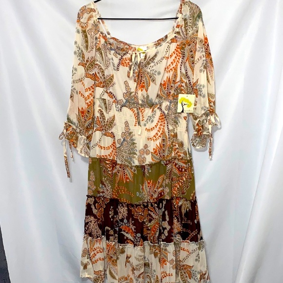 fig and flower | Dresses | Nwt Fig Flower Floral Earthy Tones Dress ...